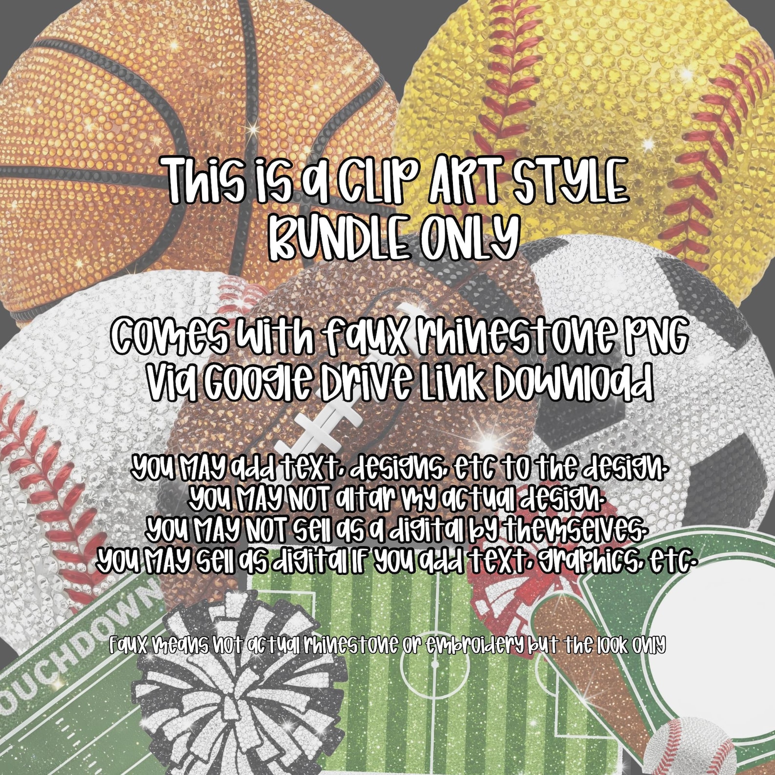 Faux Rhinestone Sports Clip Art Bundle Digital Design PNG for ...