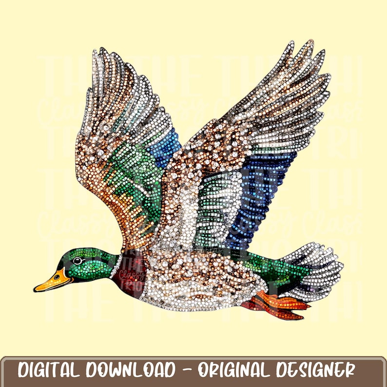 Faux Rhinestone Mallard Duck Flying | Instant Digital Design | PNG ...