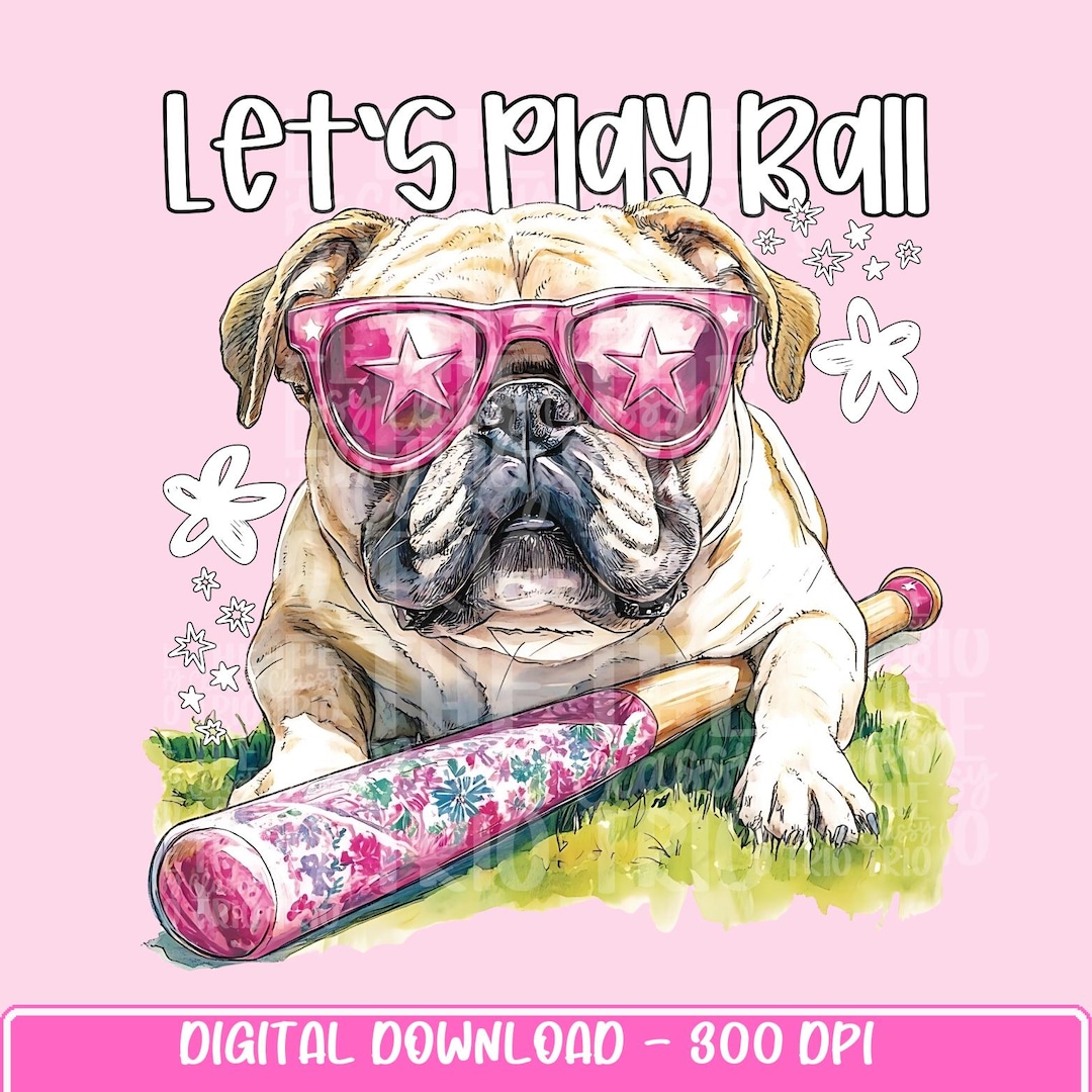 Preppy Baseball Dog Bulldog | PNG | Digital Design | Floral | Ball Game ...