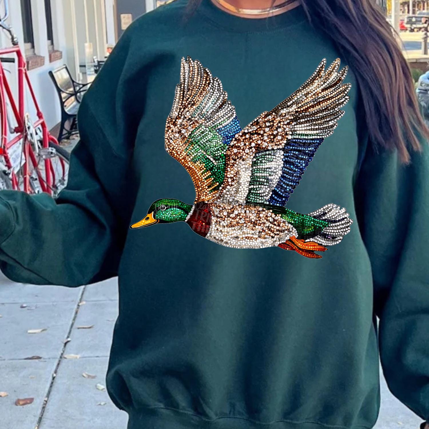 Faux Rhinestone Mallard Duck Flying | Instant Digital Design | PNG ...