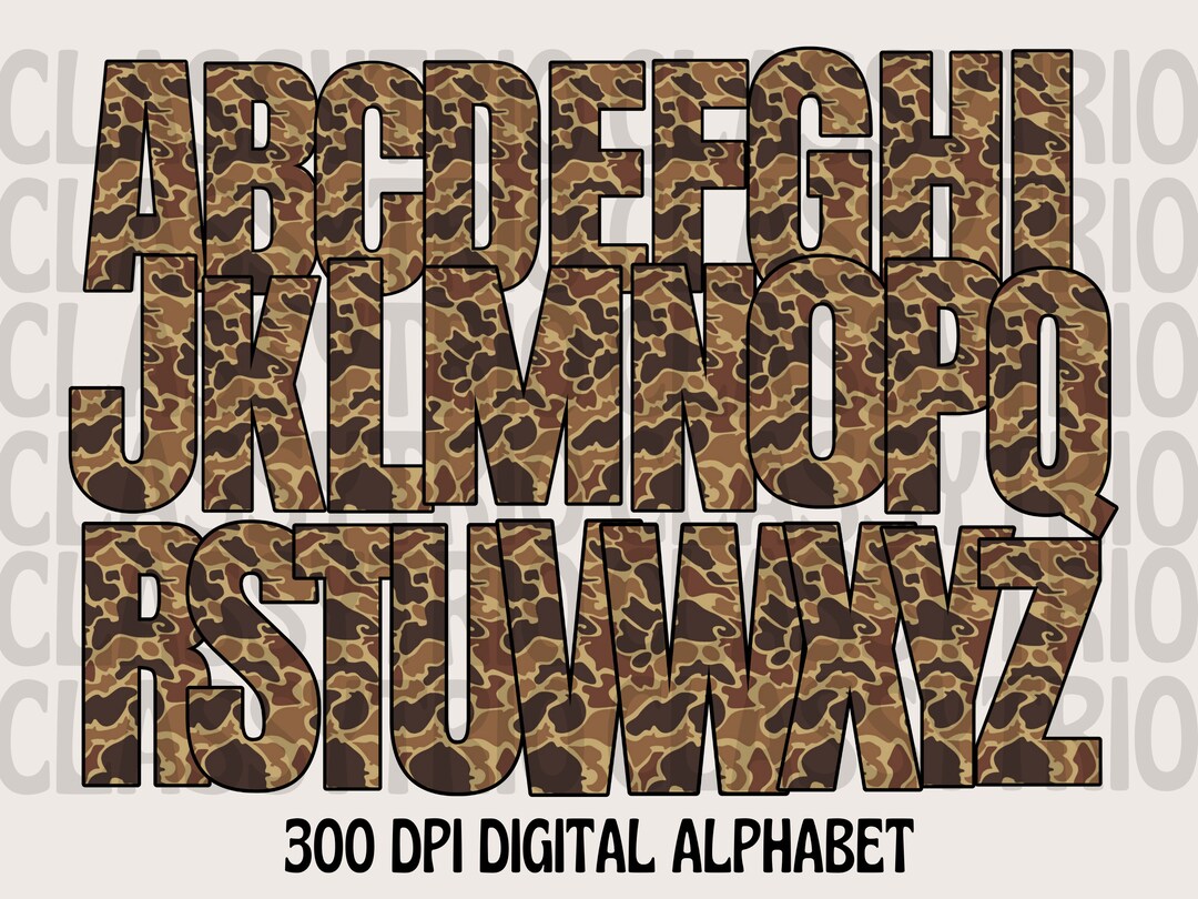 Old Camo | Alpha Set | Digital Design | PNG | Camouflage | Alphabet ...