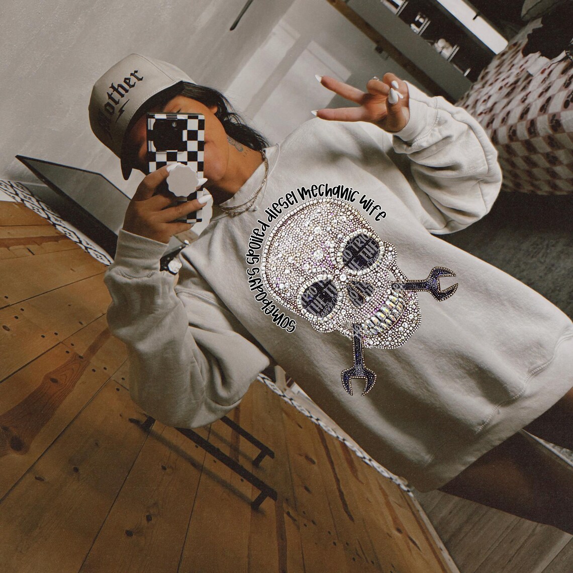 Rhinestone Skull Diesel Mechanic Wife Design | PNG, Sublimation ...
