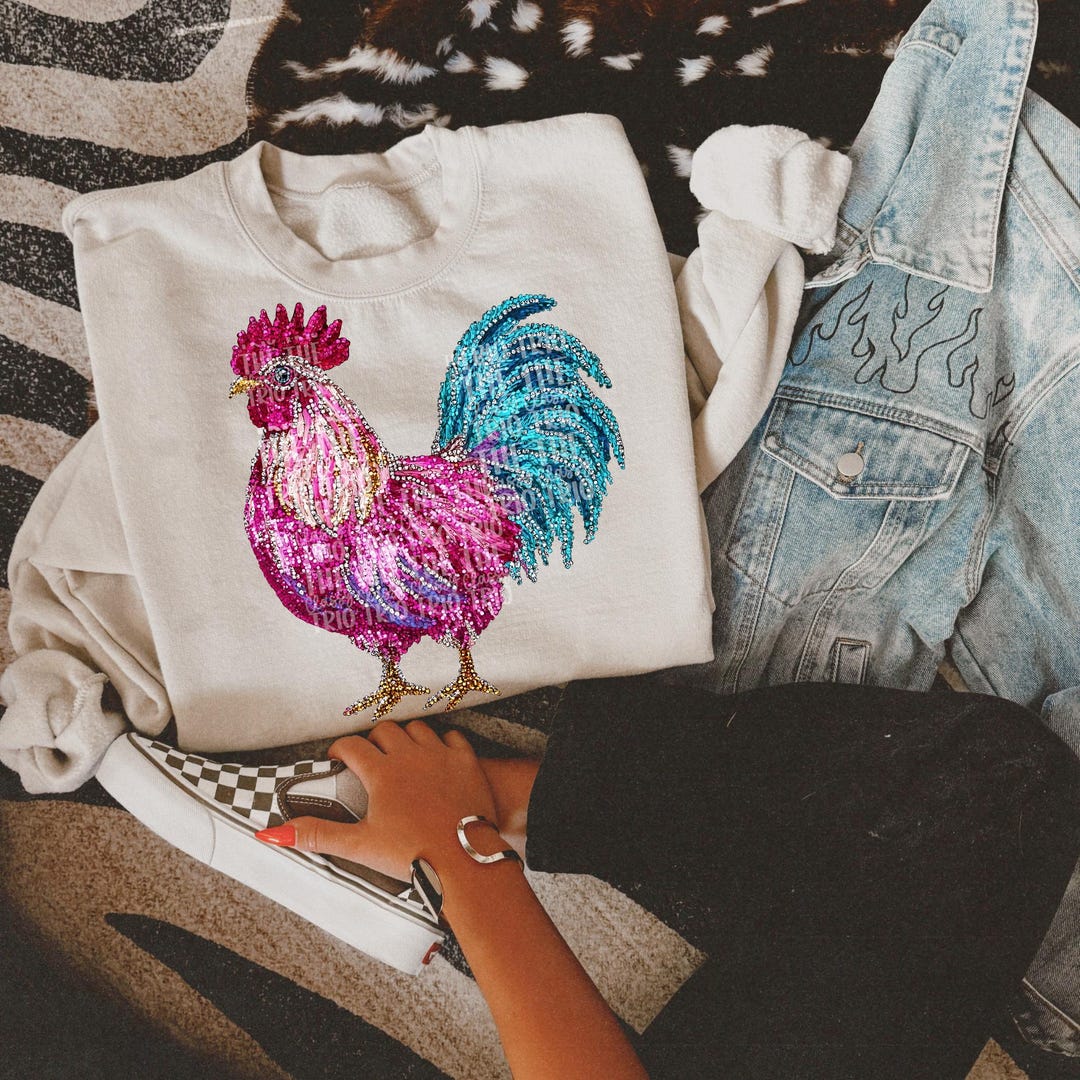 Faux Rhinestone Chicken Rooster PNG | Pink Turquoise Shirt Design ...