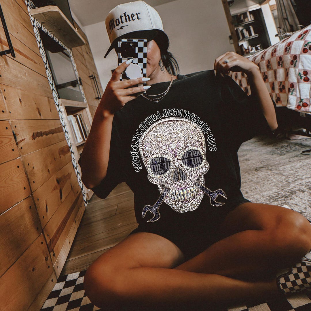 Rhinestone Skull Diesel Mechanic Wife Design | PNG, Sublimation ...