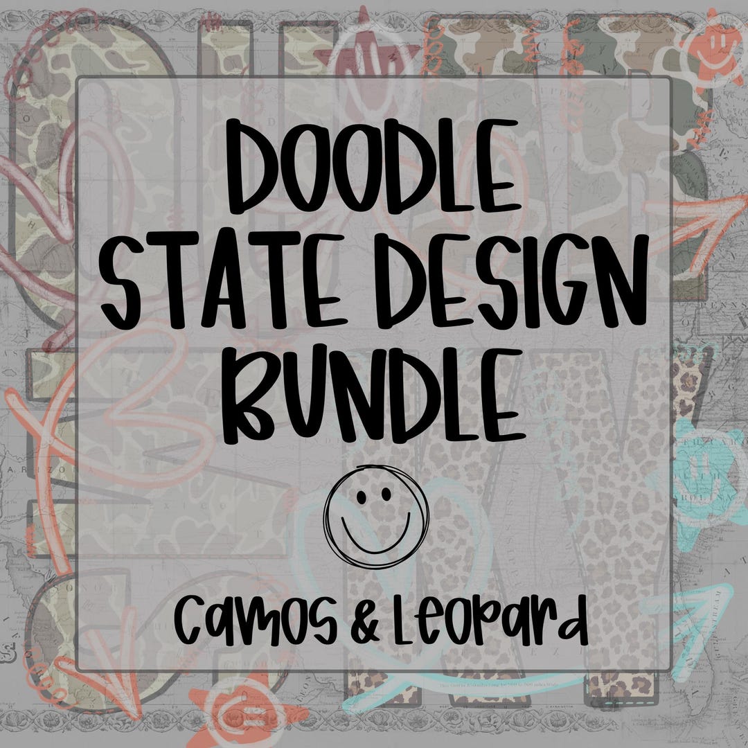Doodle State Design Bundle | Camo Leopard Print (digital PNG) - Etsy