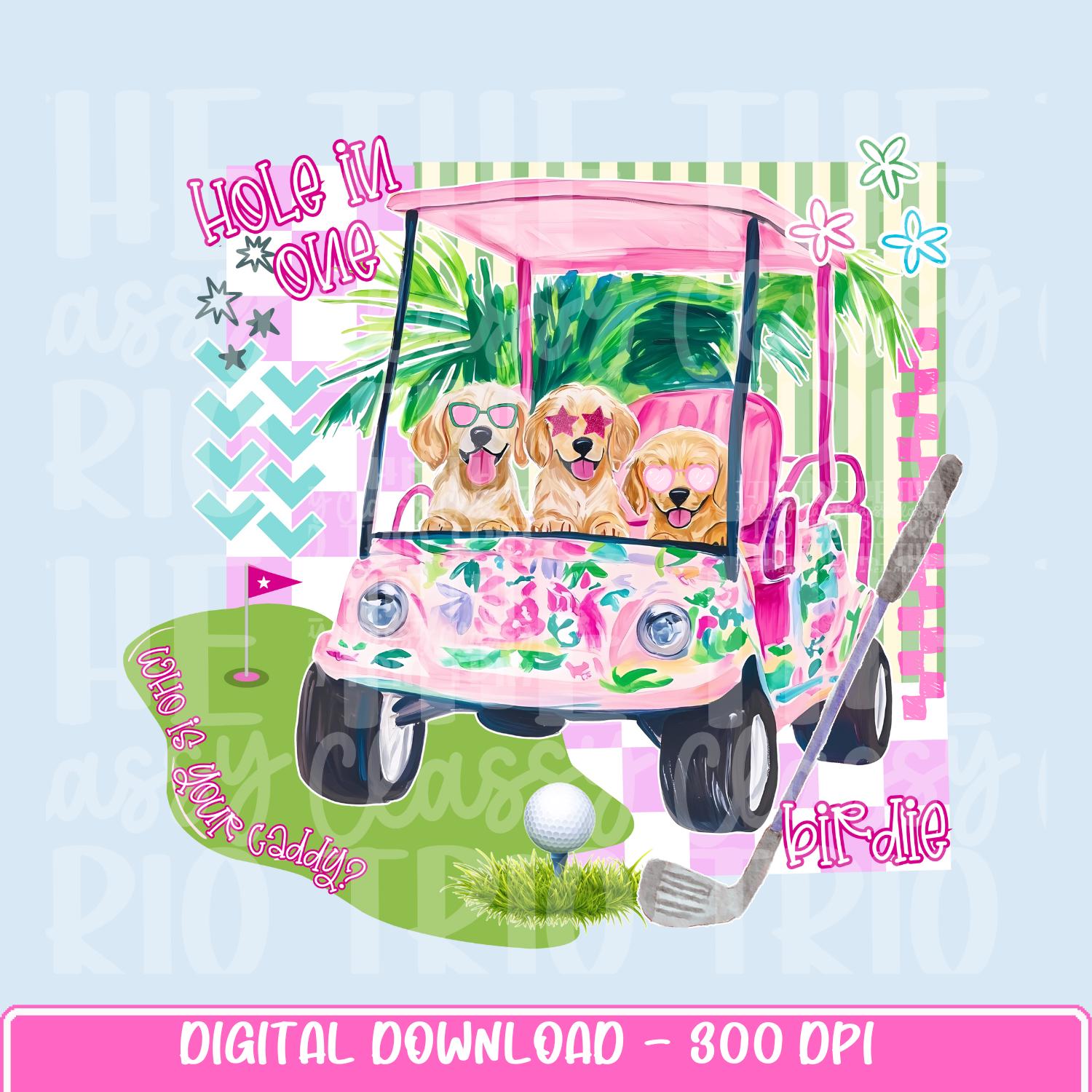Preppy Puppy Golf Cart PNG | Floral Design (digital Download) - Etsy