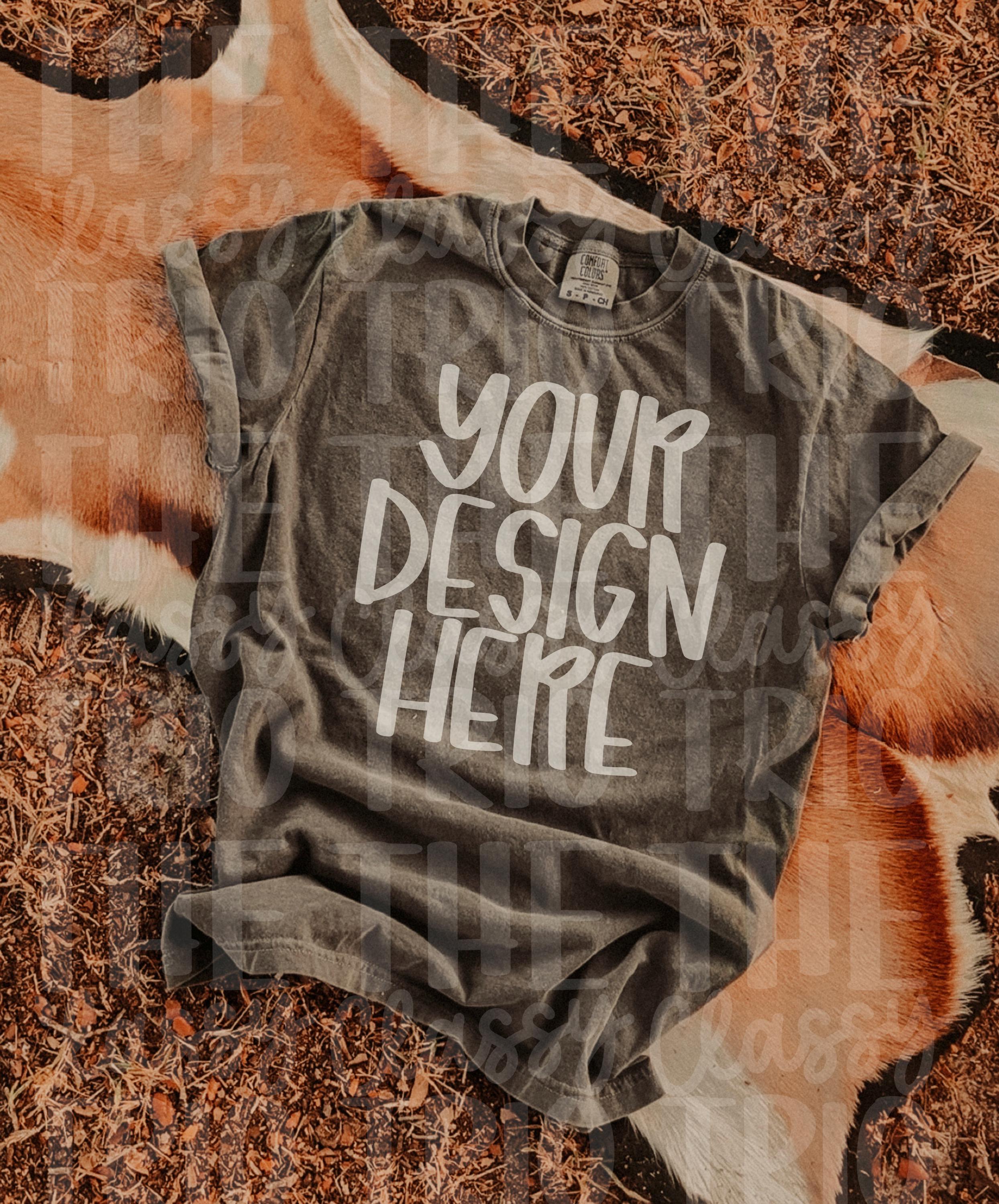 Western Camo T-shirt Mockup | Flat Lay Outdoors Rug Aesthetic (digital ...