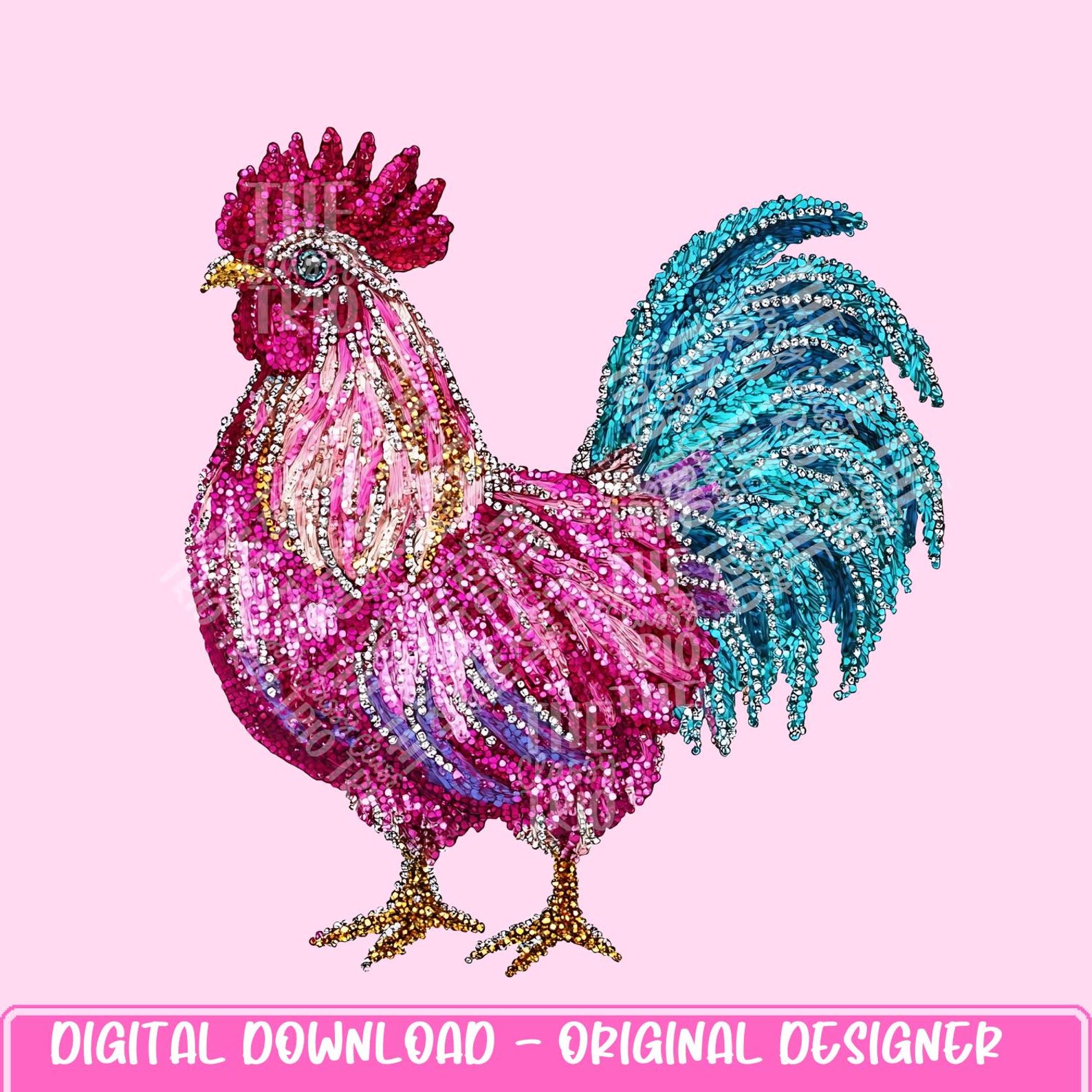 Faux Rhinestone Chicken Rooster PNG | Pink Turquoise Shirt Design ...