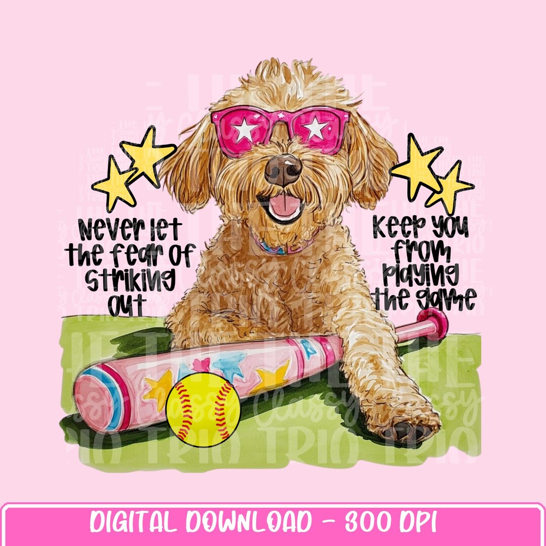 Preppy Softball Dog Doodle PNG: Floral Sports Design (digital Download ...