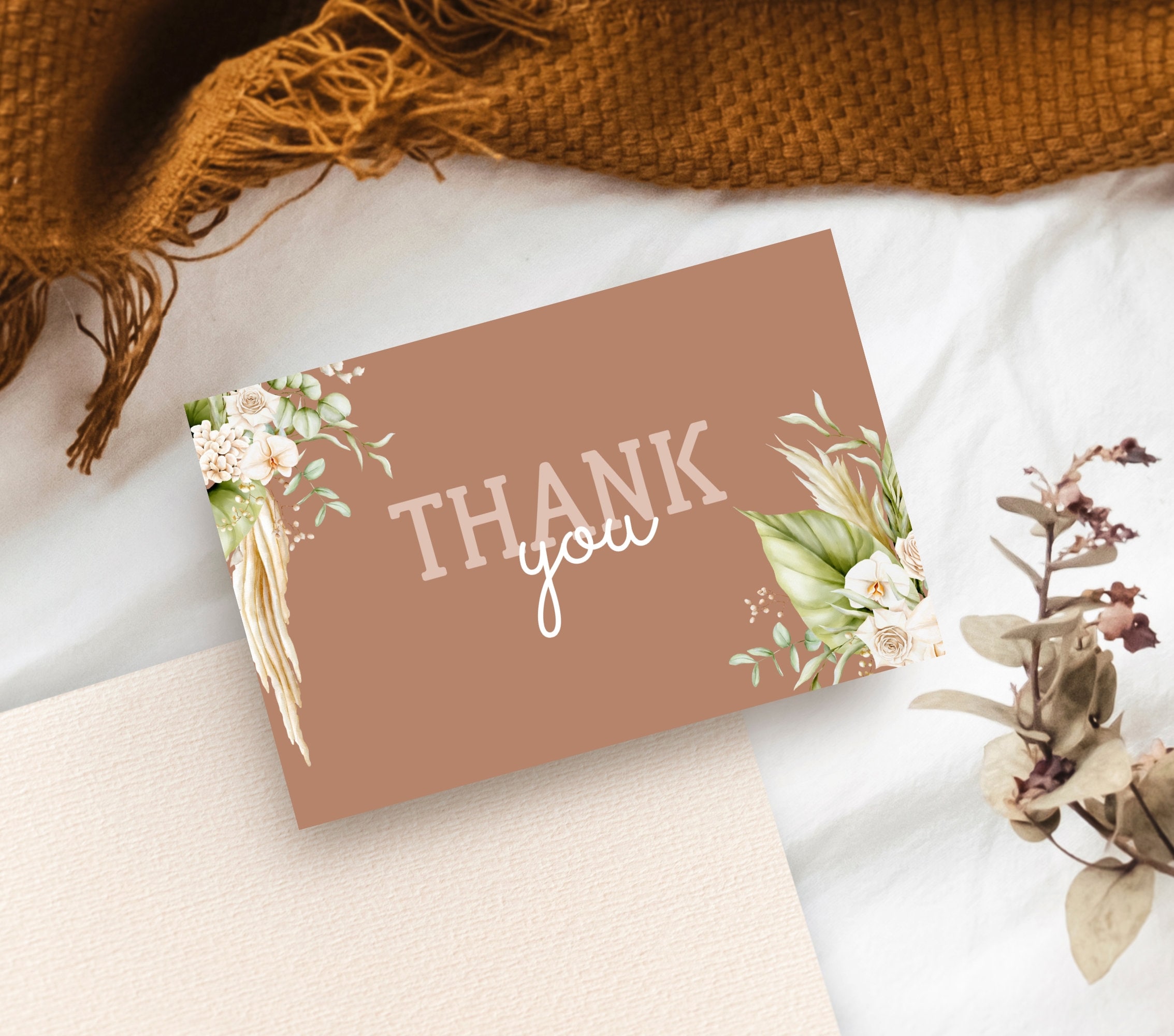 Custom Thank You Card Template Edit in Canva, Boho Thank You Card ...