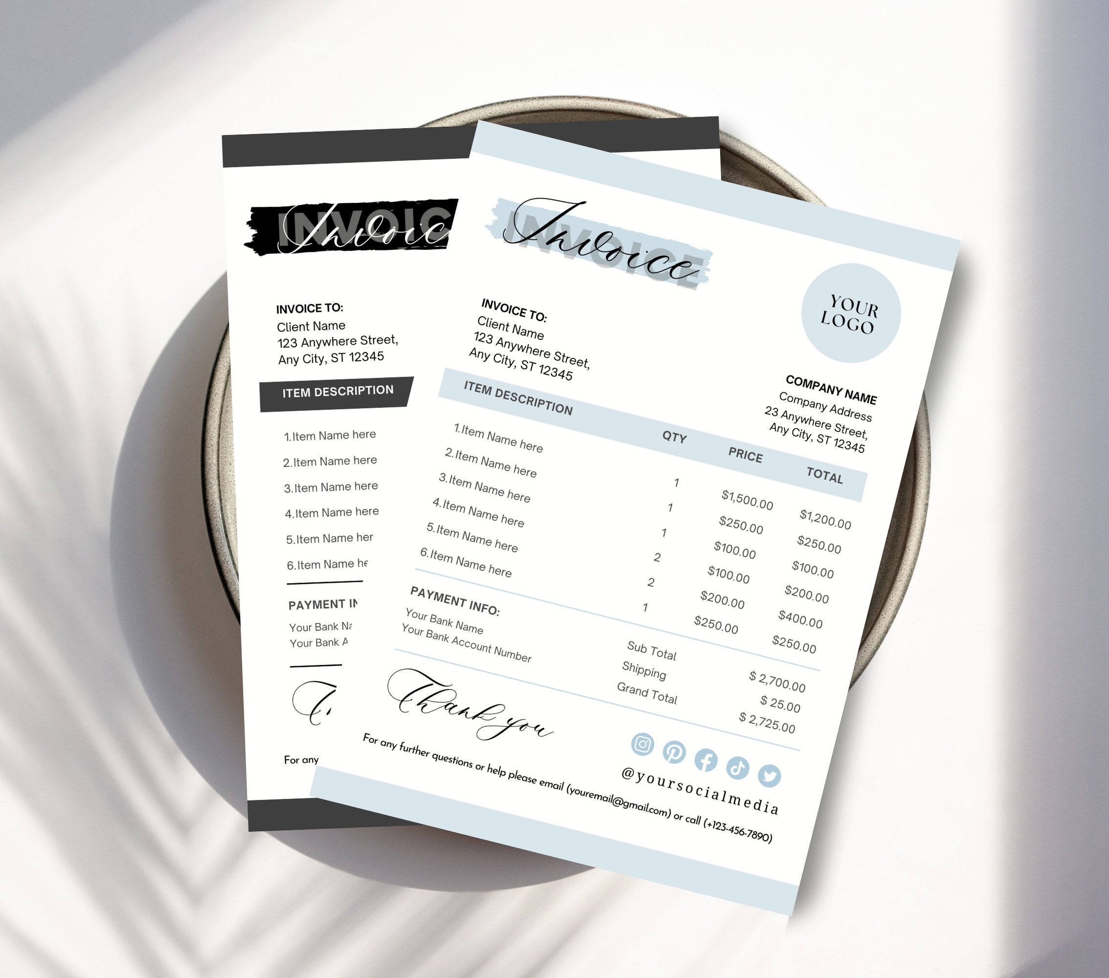 Modern Invoice Template Edit in Canva Business Invoices - Etsy