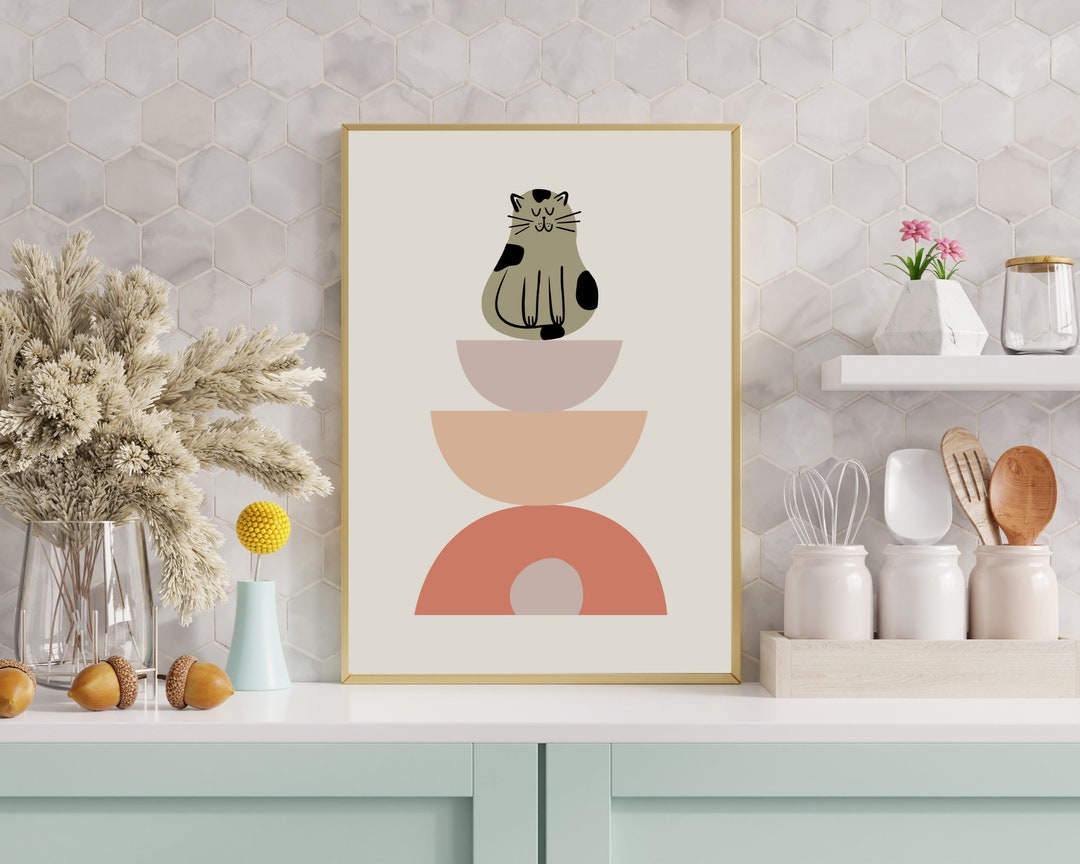 Instant Download Abstract Boho Cat Print Bohemian Kitty Wall Art ...