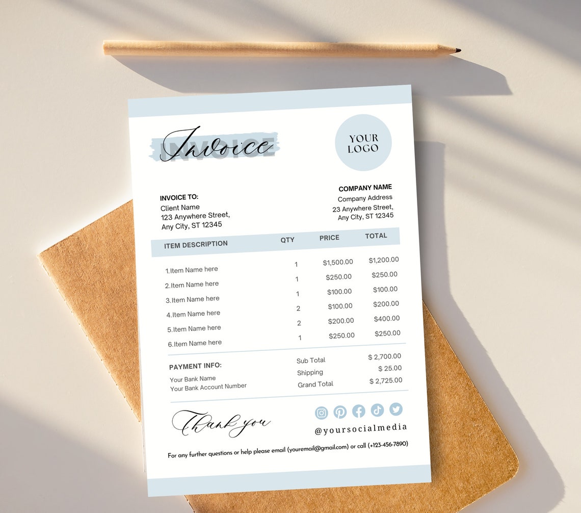 Modern Invoice Template Edit in Canva Business Invoices - Etsy