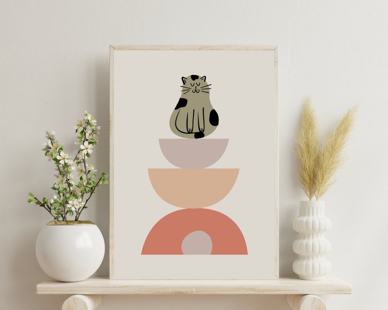 Instant Download Abstract Boho Cat Print Bohemian Kitty Wall Art ...