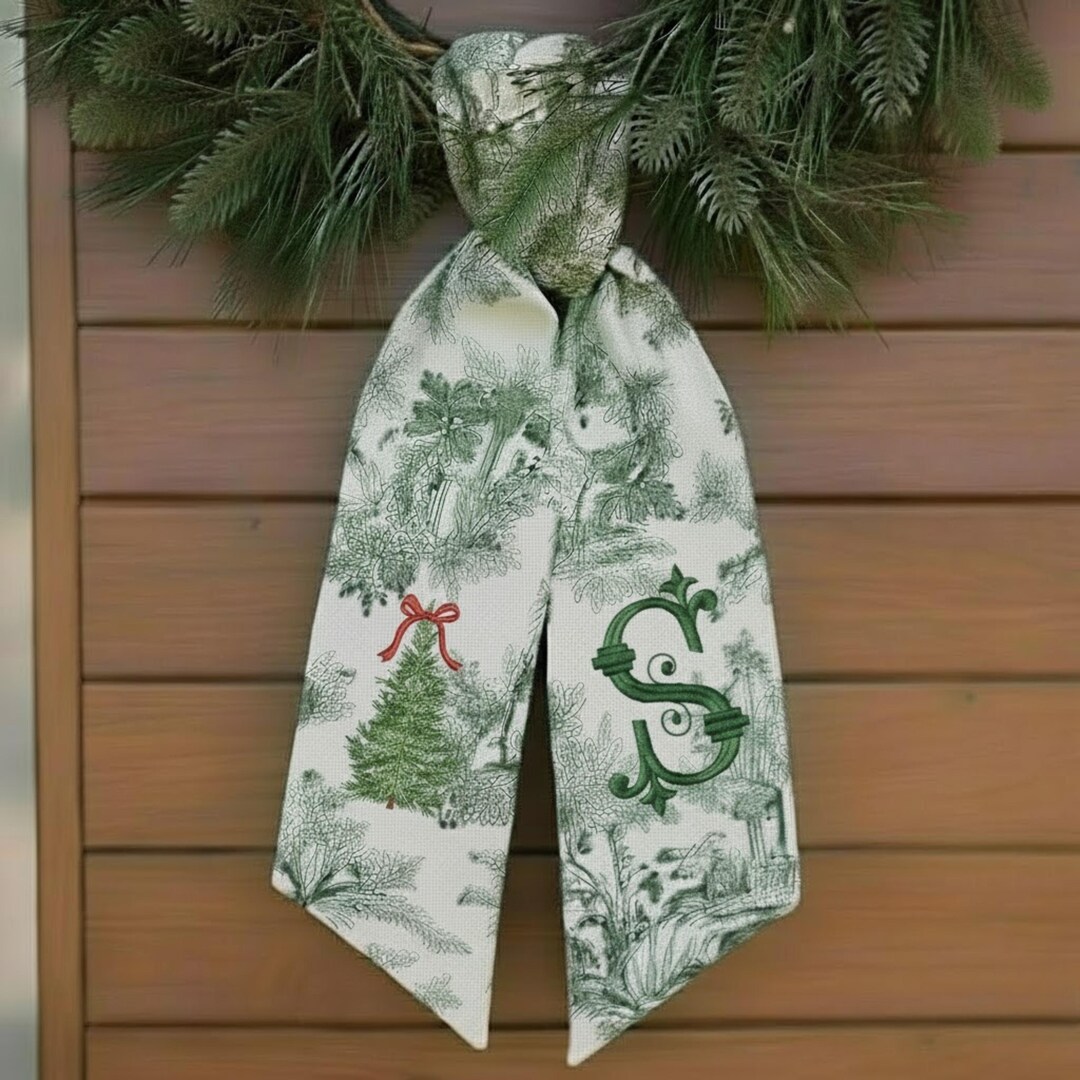 Luxury Toile Christmas Tree Wreath Sash – Personalized Monogram Holiday ...