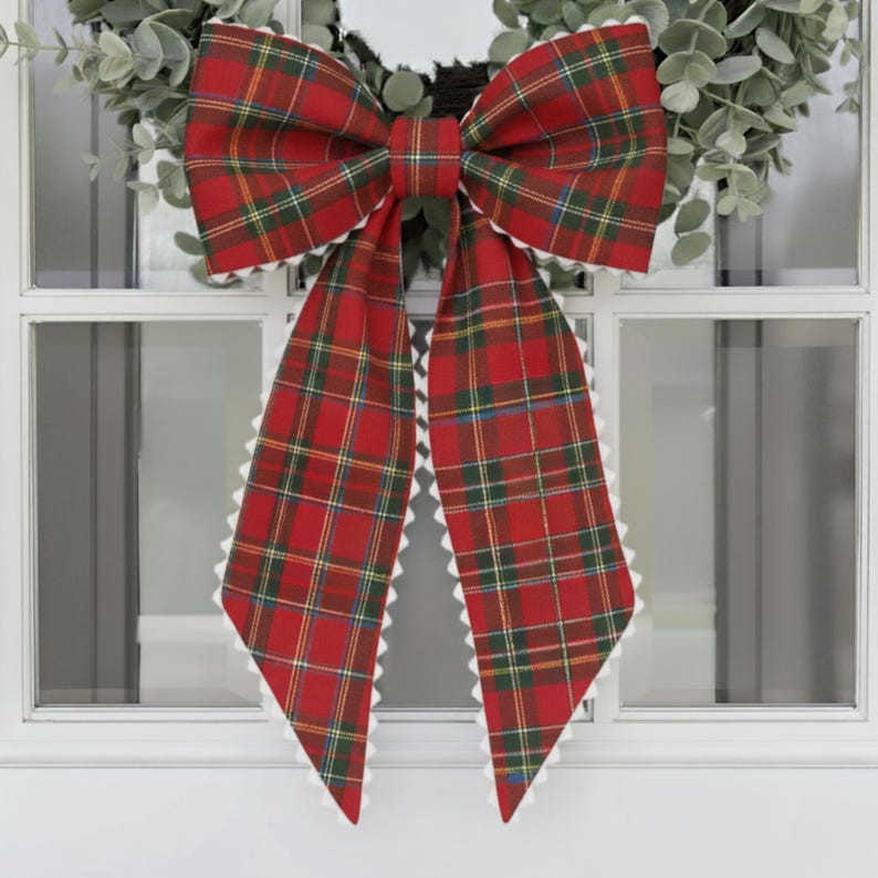 Personalized Red Christmas Wreath Bow –custom Embroidered Holiday Bow ...