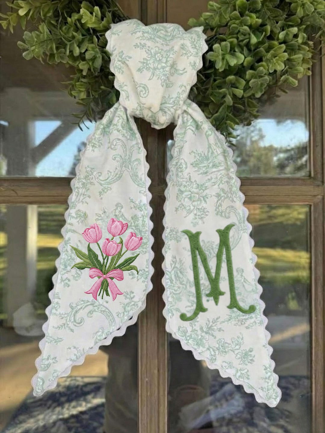 Personalized Tulip Monogram Sash, Toile Ribbon Wreath Decor - Etsy