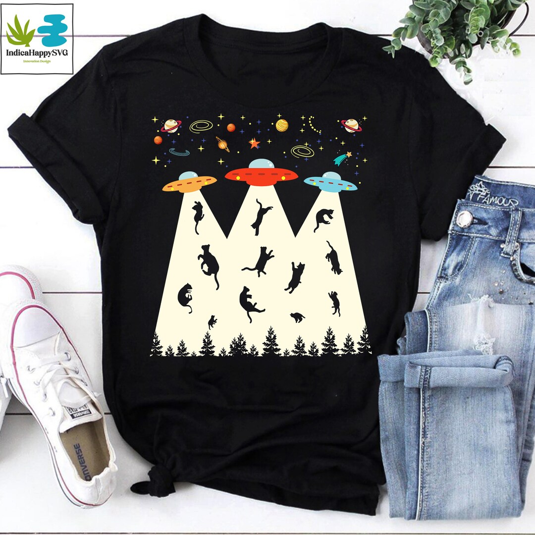 Funny Cat UFO Alien Abduction Cats Vintage T-shirt UFO Shirt - Etsy