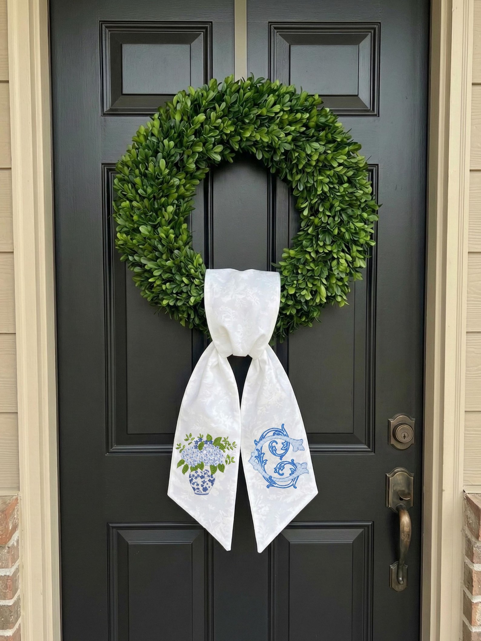 Hydrangea Monogrammed Wreath Sash, Custom Wreath Sash Embroidery ...