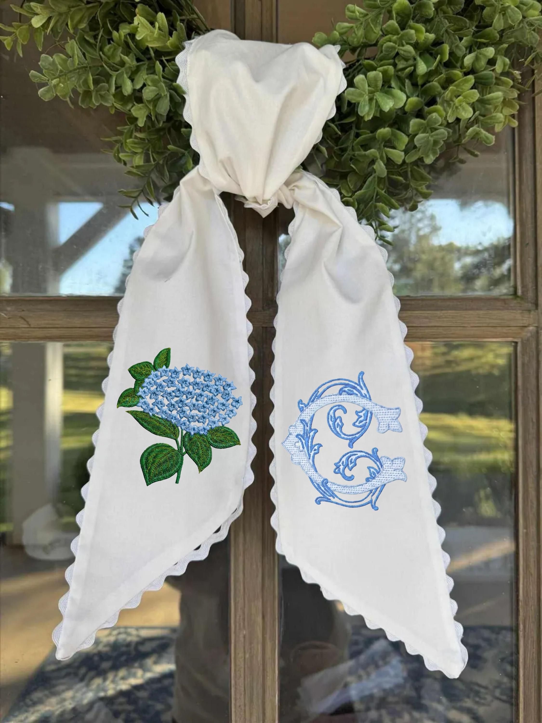 Personalized Scalloped Hydrangea Wreath Sash, Wreath Sash Scalloped ...