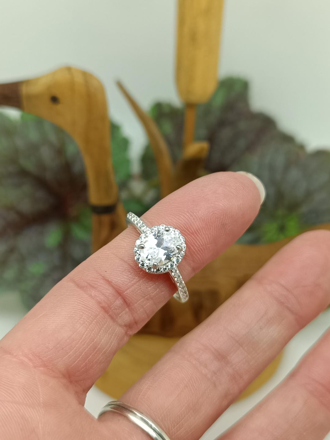 Super Sparkly White Colorless Oval Cut Cubic Zirconia W/ Halo & Band ...