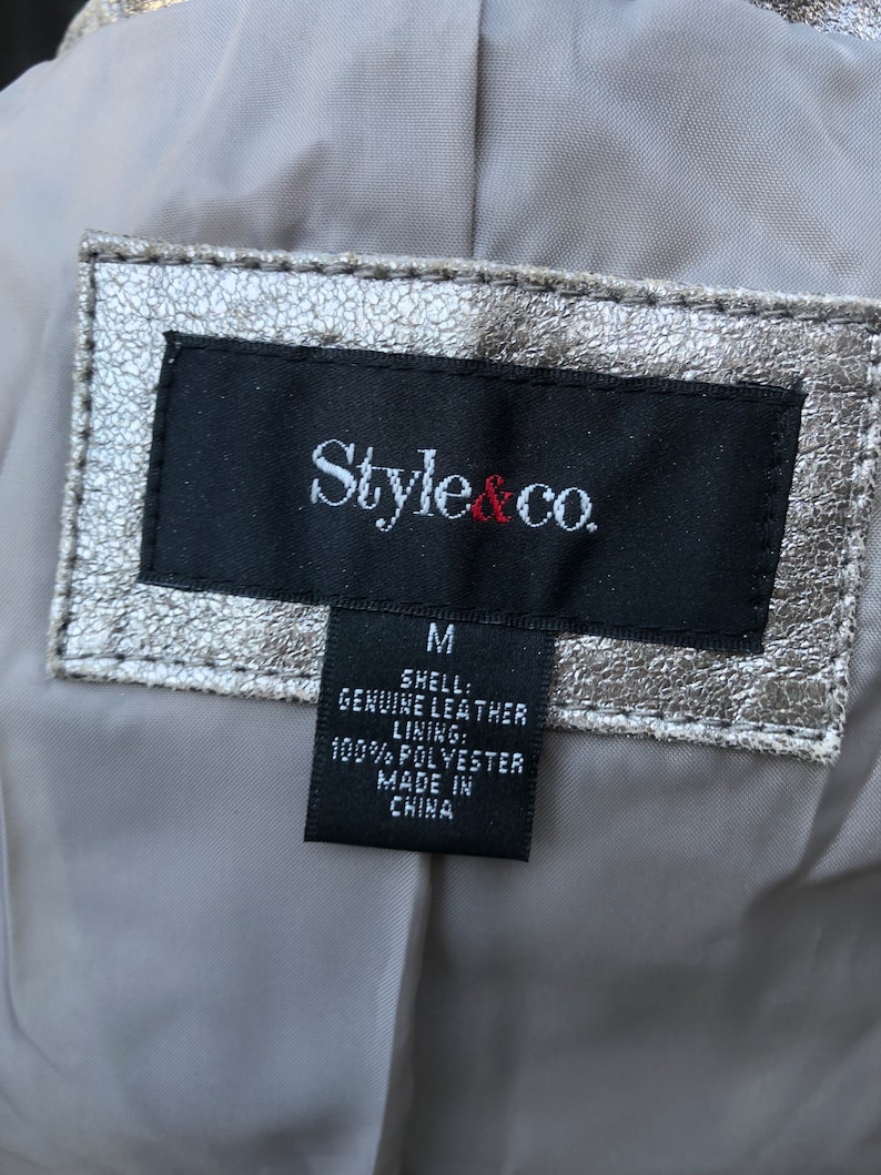 Silver Metallic Genuine Leather Cropped Blazer Women Clothing Sz M Crop ...