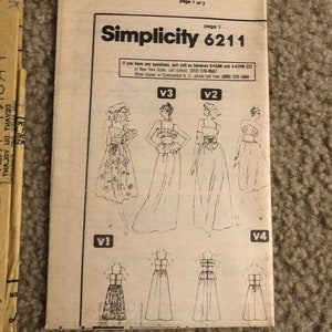 Simplicity 6211 Misses Fitted Evening Dress in Two Lengths and Sash Sz ...