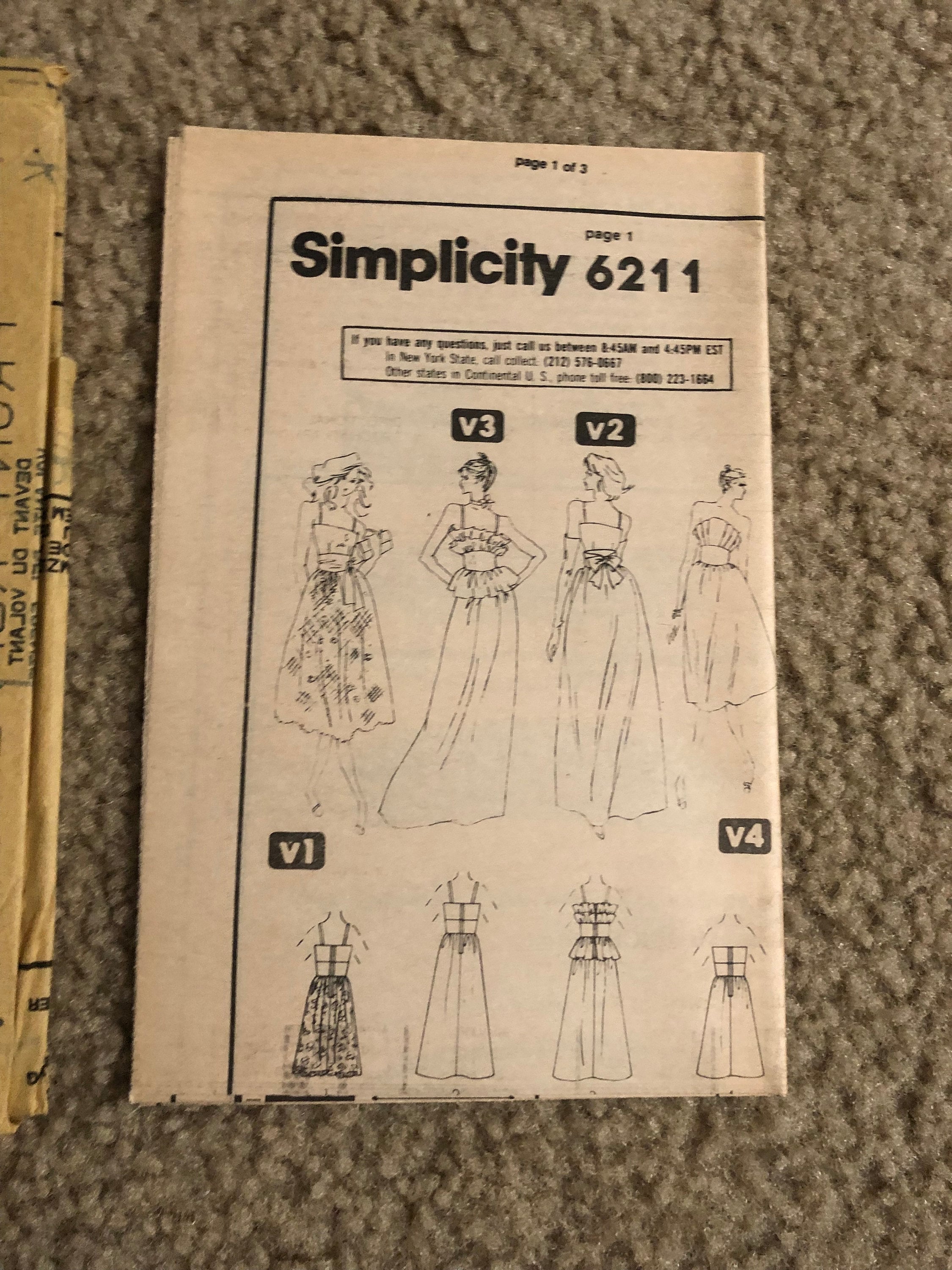 Simplicity 6211 Misses Fitted Evening Dress in Two Lengths and Sash Sz ...