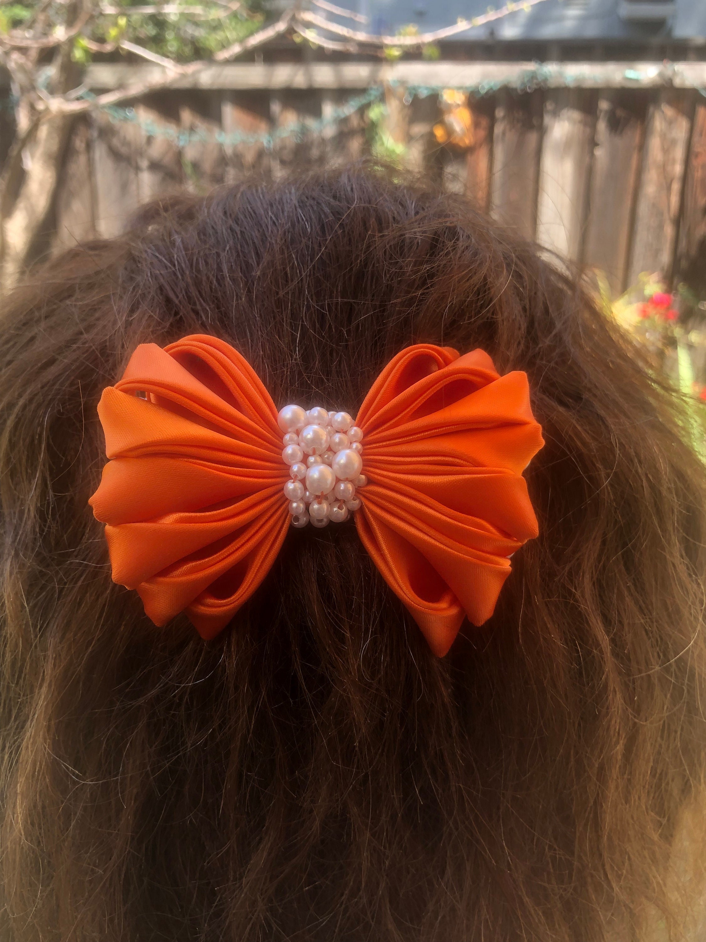 Kanzashi Ribbon Bow Hair Clip, Handmade Flower Barrette Clasp, Long ...