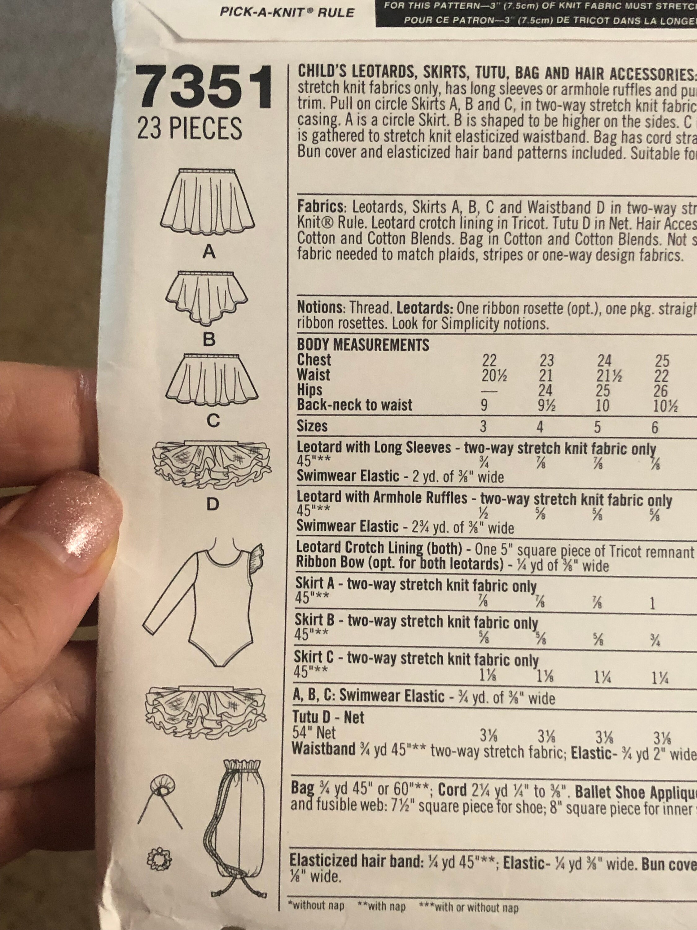Simplicity 7351 Girls Leotards, Skirts, Tutu, Bag and Hair Accessories ...