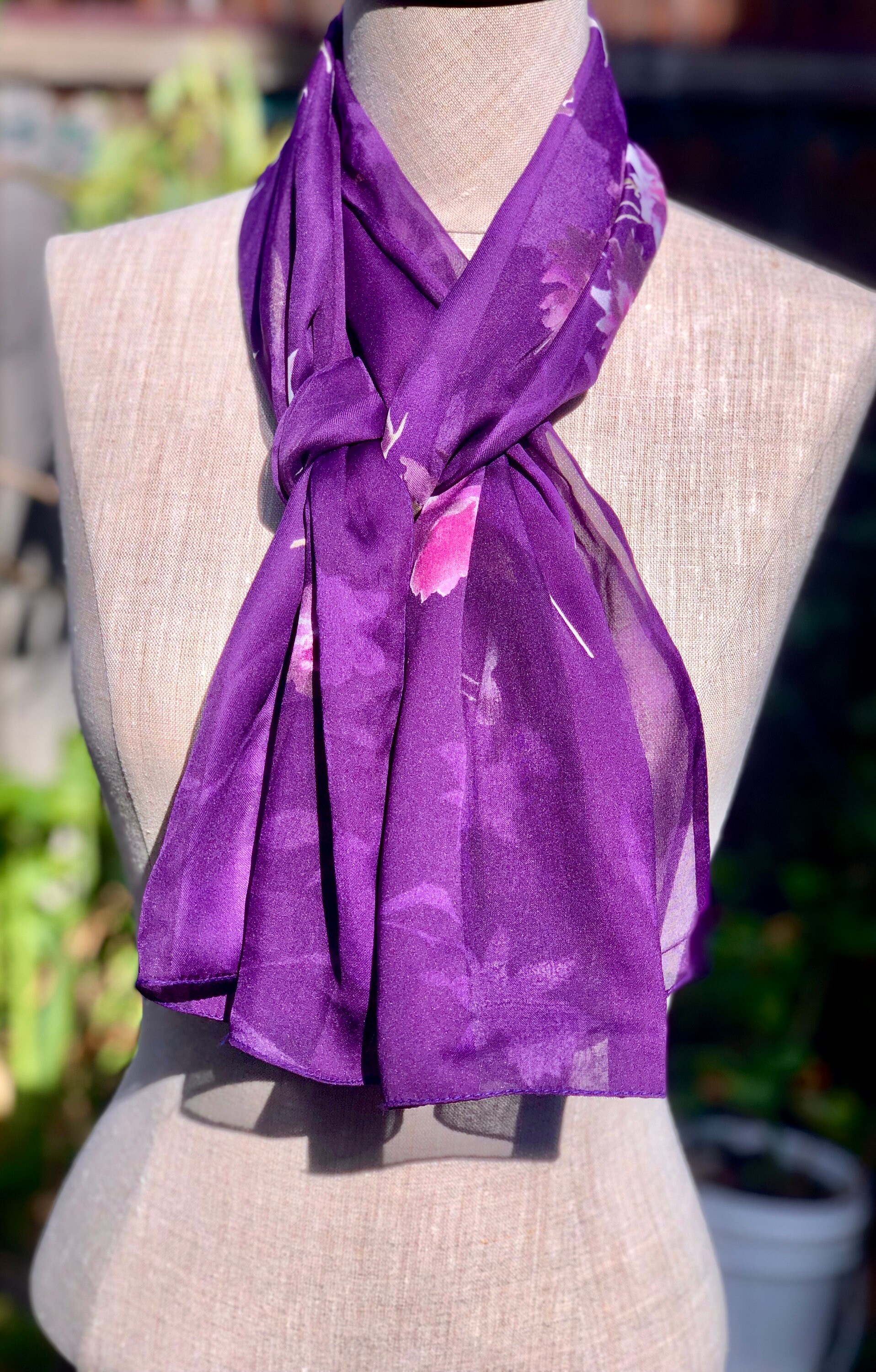 Floral Semi Sheer Long Neck Scarf Flower Head Wrap Bandana Birthday ...