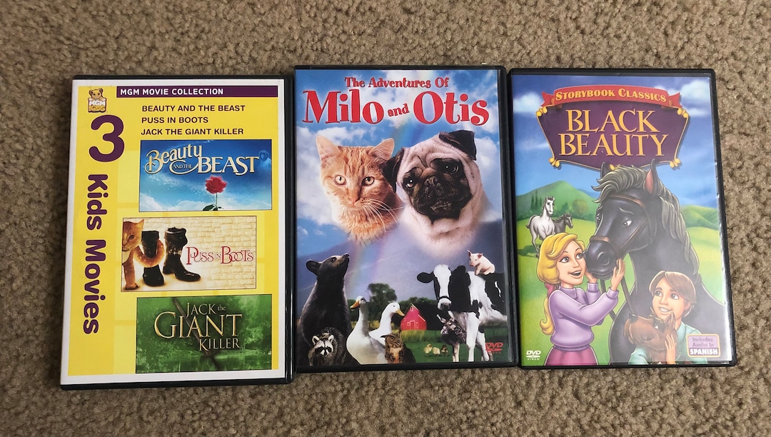 Lot of 3 Dvds Black Beauty, the Adventures of Milo and Otis, 3 Kids ...