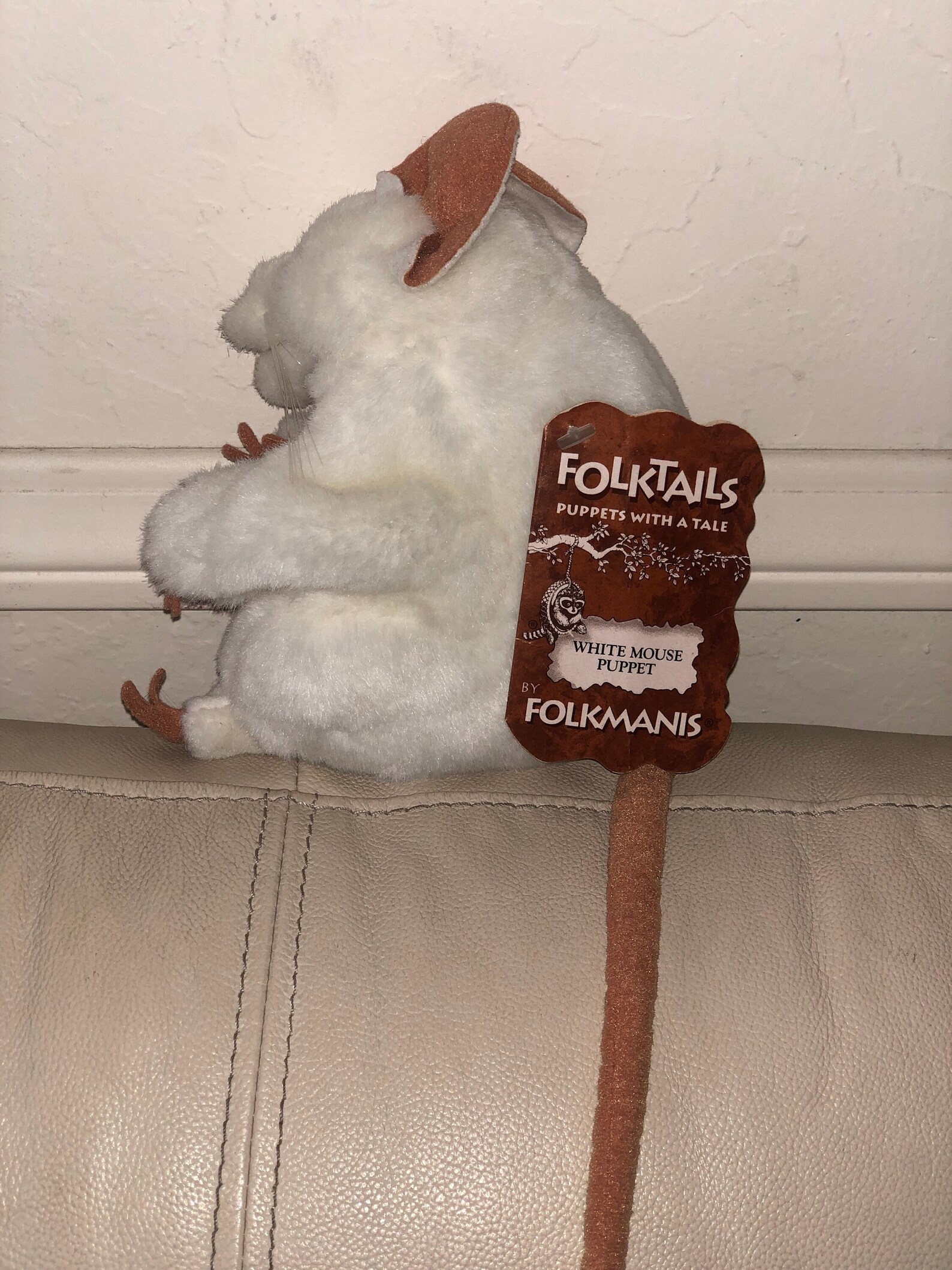 Folkmanis White Mouse Full Body Puppet, Rat Pink Eyes Hand Puppet ...