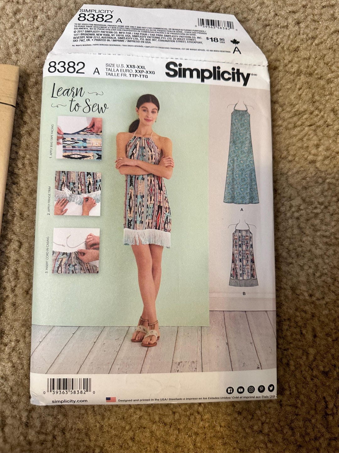 Simplicity 8382 Halter Neckline Straight Knee Maxi Length Dress Fringe ...