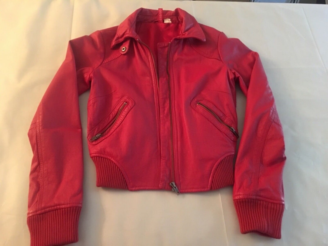 Red Leather Crop Top Bomber Jacket Women Clothing Sz 4 Front Full Zip ...
