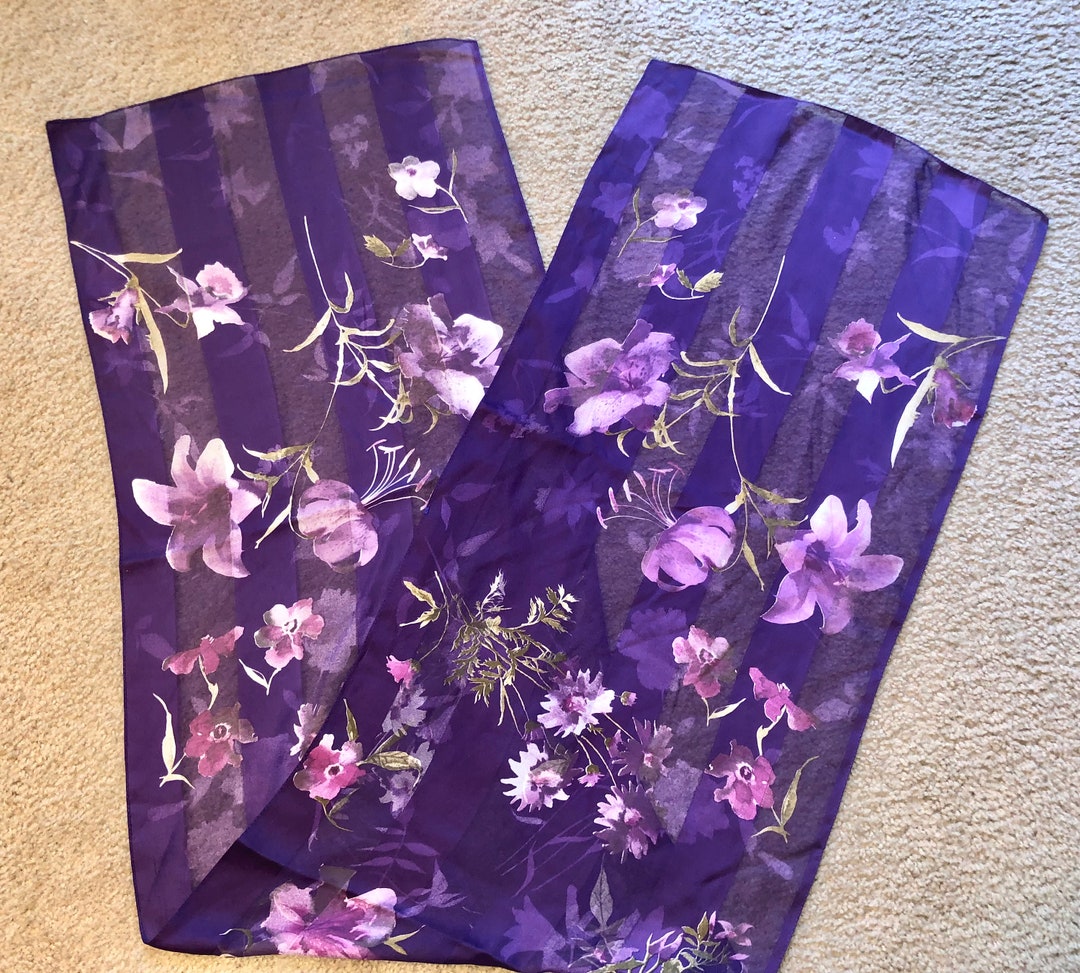 Floral Semi Sheer Long Neck Scarf Flower Head Wrap Bandana Birthday ...