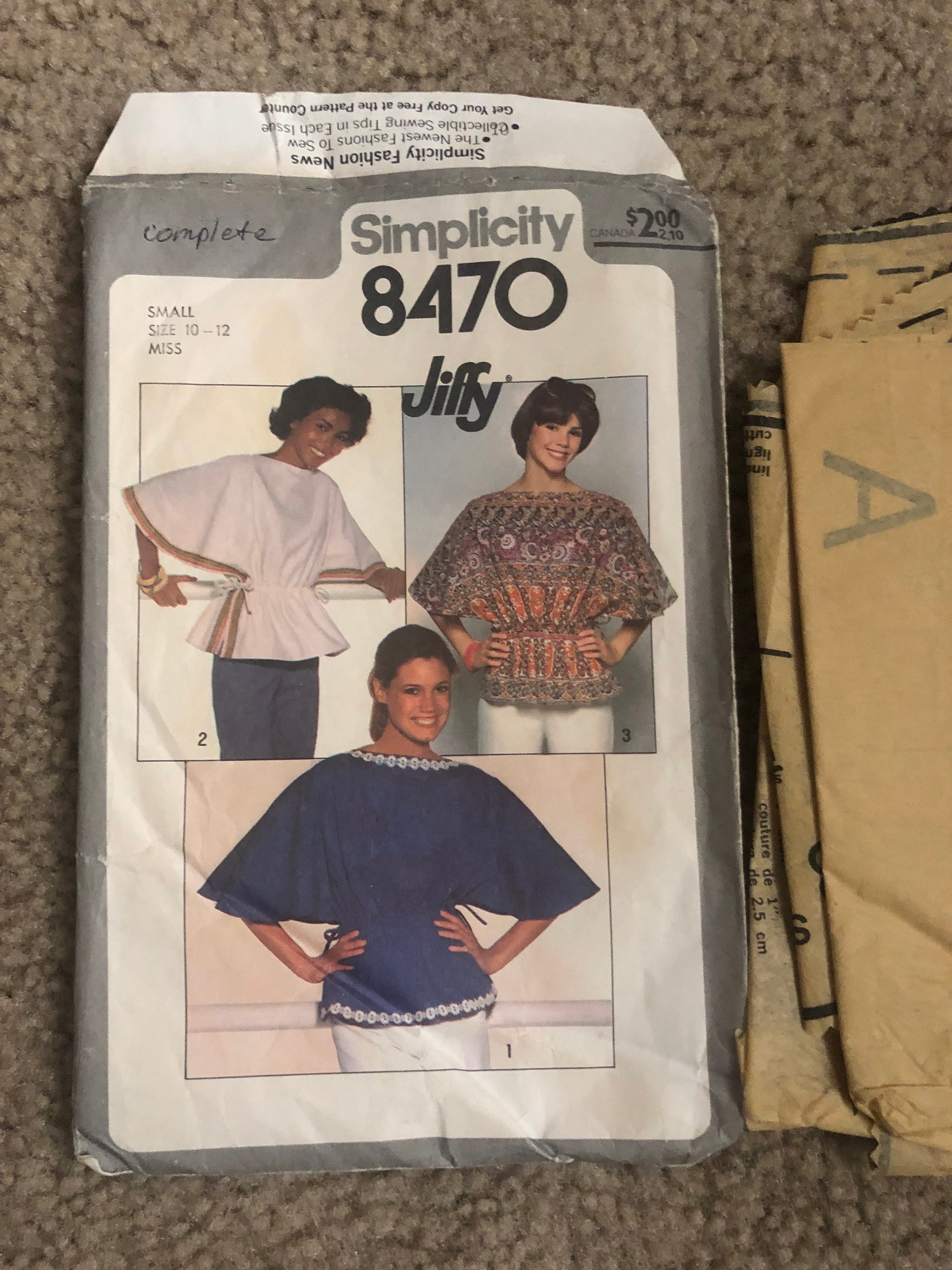 Simplicity 8470 Misses Jiffy Pullover Top Butterfly Sleeve Sz Small 10-12 Dolman Sleeve Top Used ...
