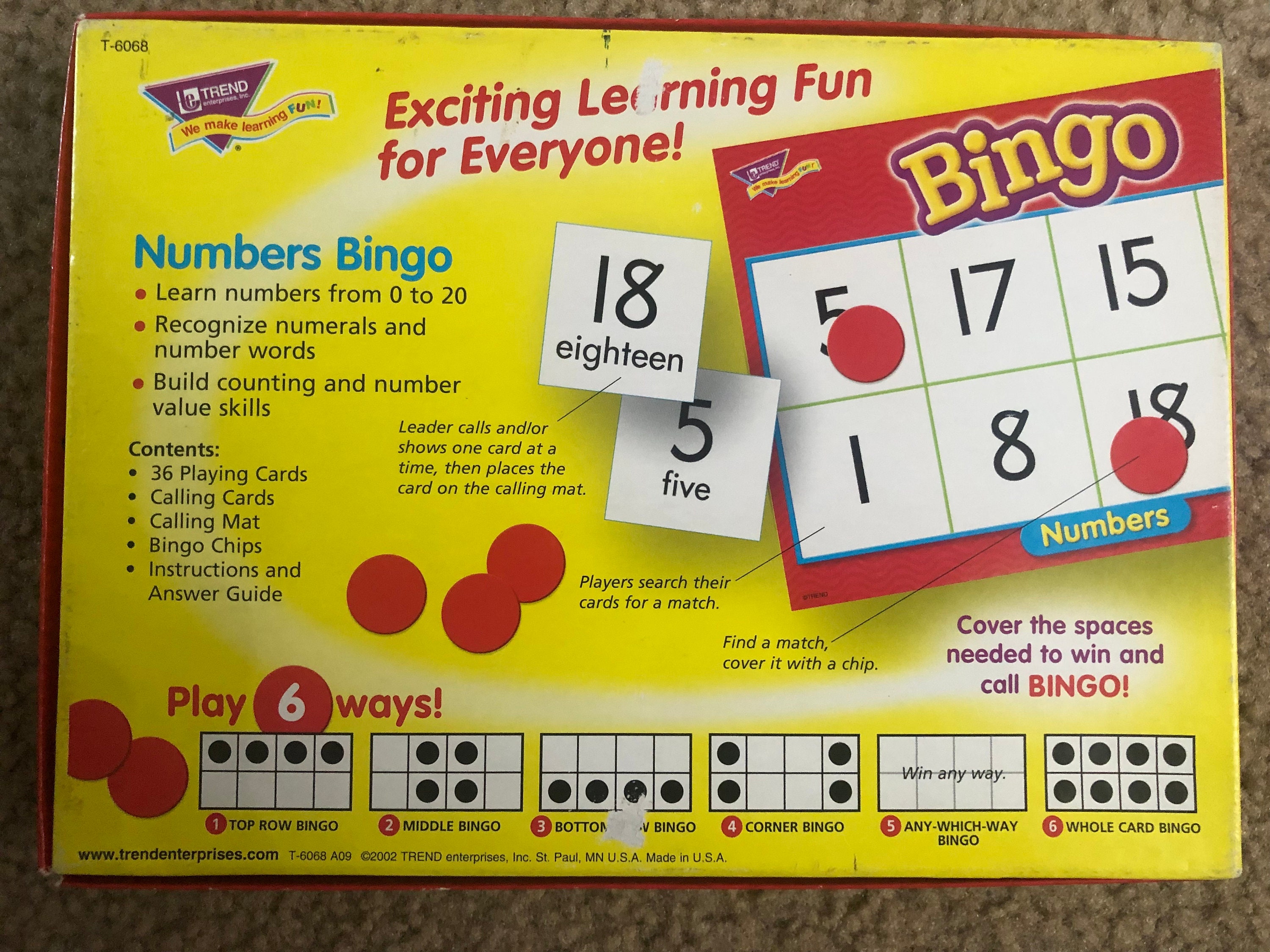 Numbers Bingo Math Practice Trend Interprises Inc. Educational - Etsy