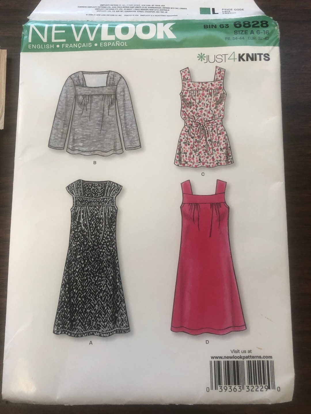 New Look 6828 Misses' Just 4 Knits Sleeve Variations Top Tunic W/ Belt ...