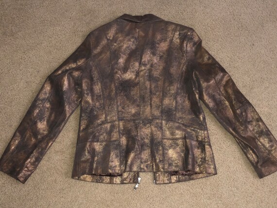 Soft genuine leather metallic bronze blazer crop top … - Gem
