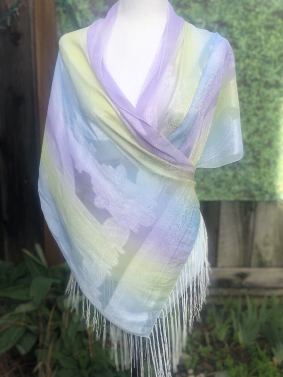 Fringed gradient shoulder cover wrap summer shawl Bir… - Gem