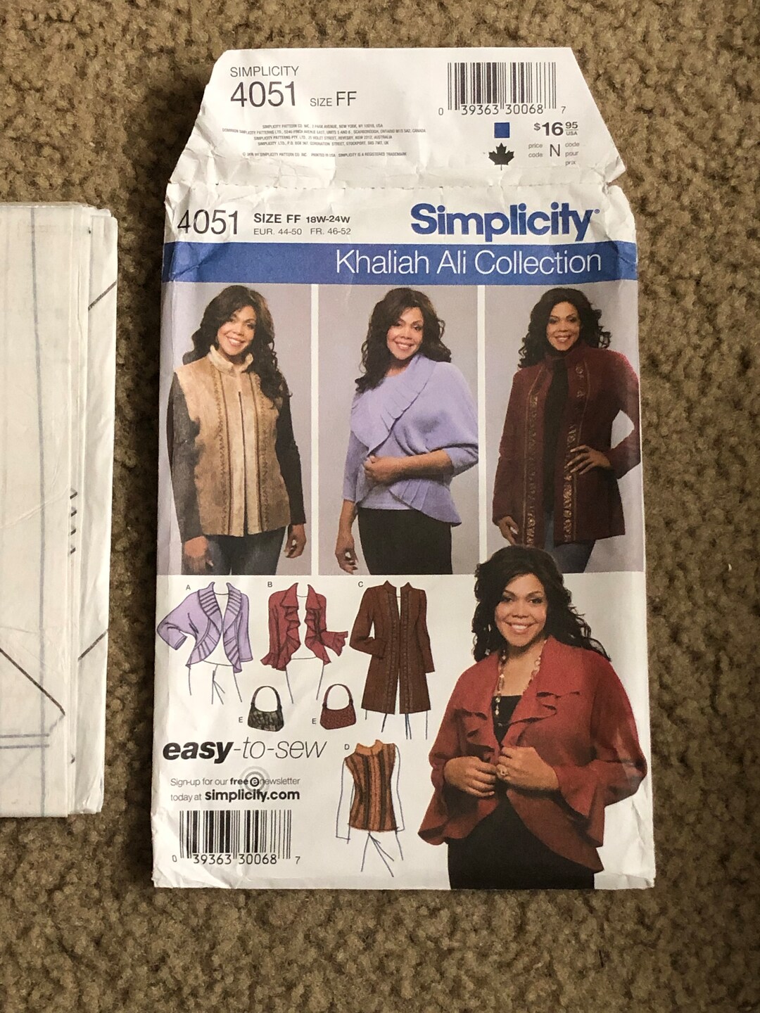 Simplicity 4051 Khaliah Ali Collection Women's Jackets, Vest and Bag Sz ...