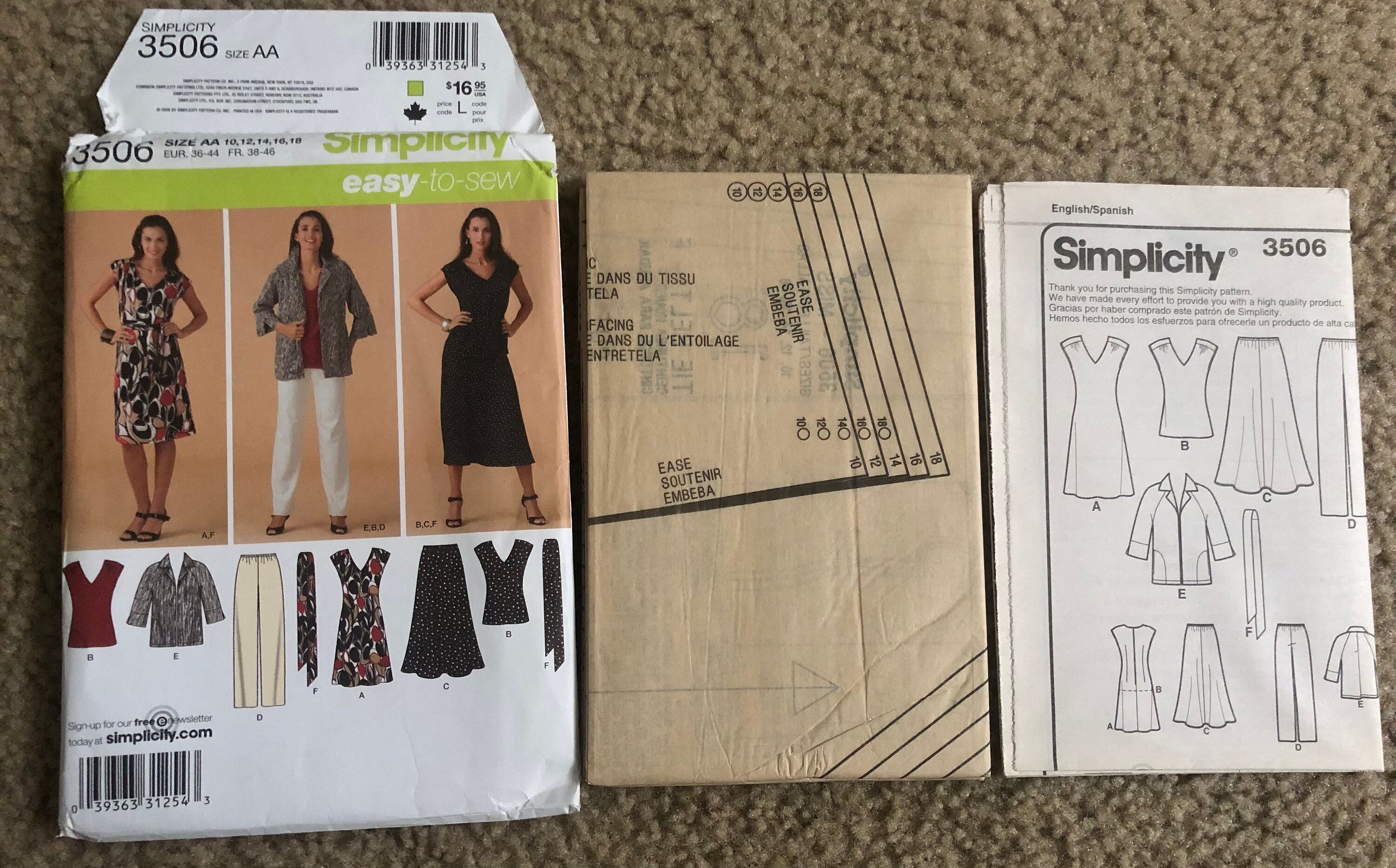 Simplicity 3506 Easy to Sew Misses Dress or Top, Skirt, Pants, Jacket ...