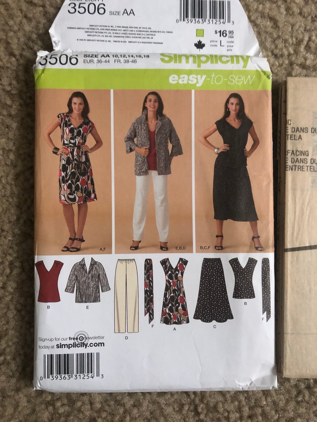 Simplicity 3506 Easy to Sew Misses Dress or Top, Skirt, Pants, Jacket ...