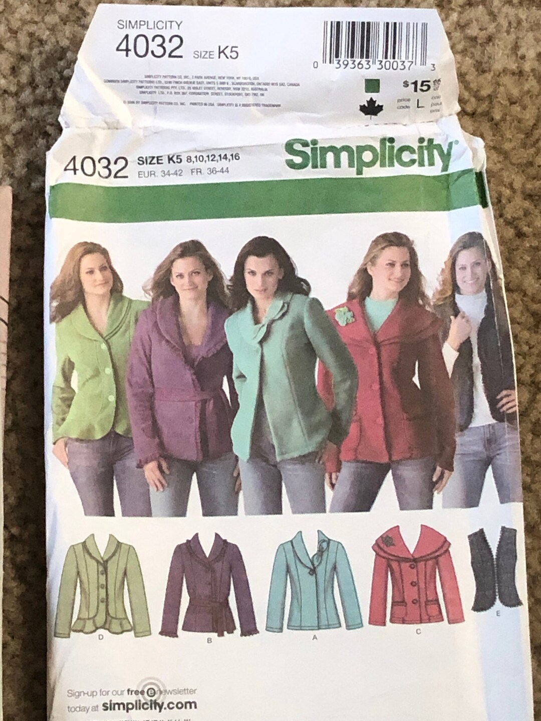 Simplicity 4032 Misses Jackets and Vest Sz 8-10-12-14-16 Uncut Easy ...