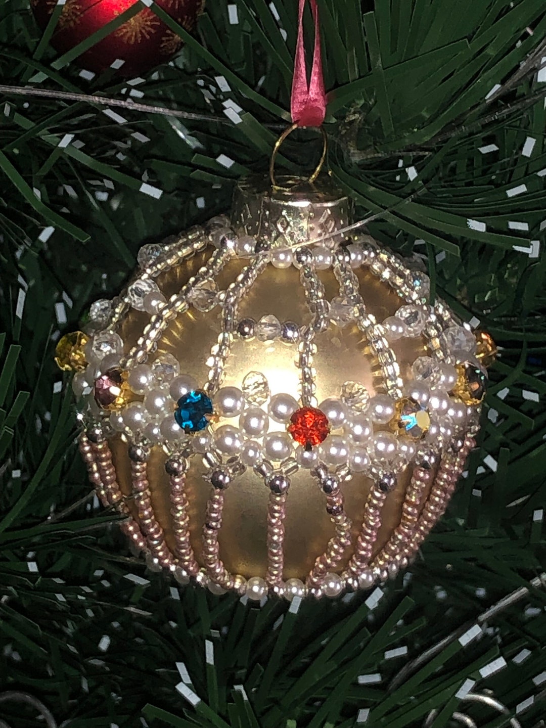 Handmade Christmas Ornament Beaded Christmas Tree Ornament One of a ...