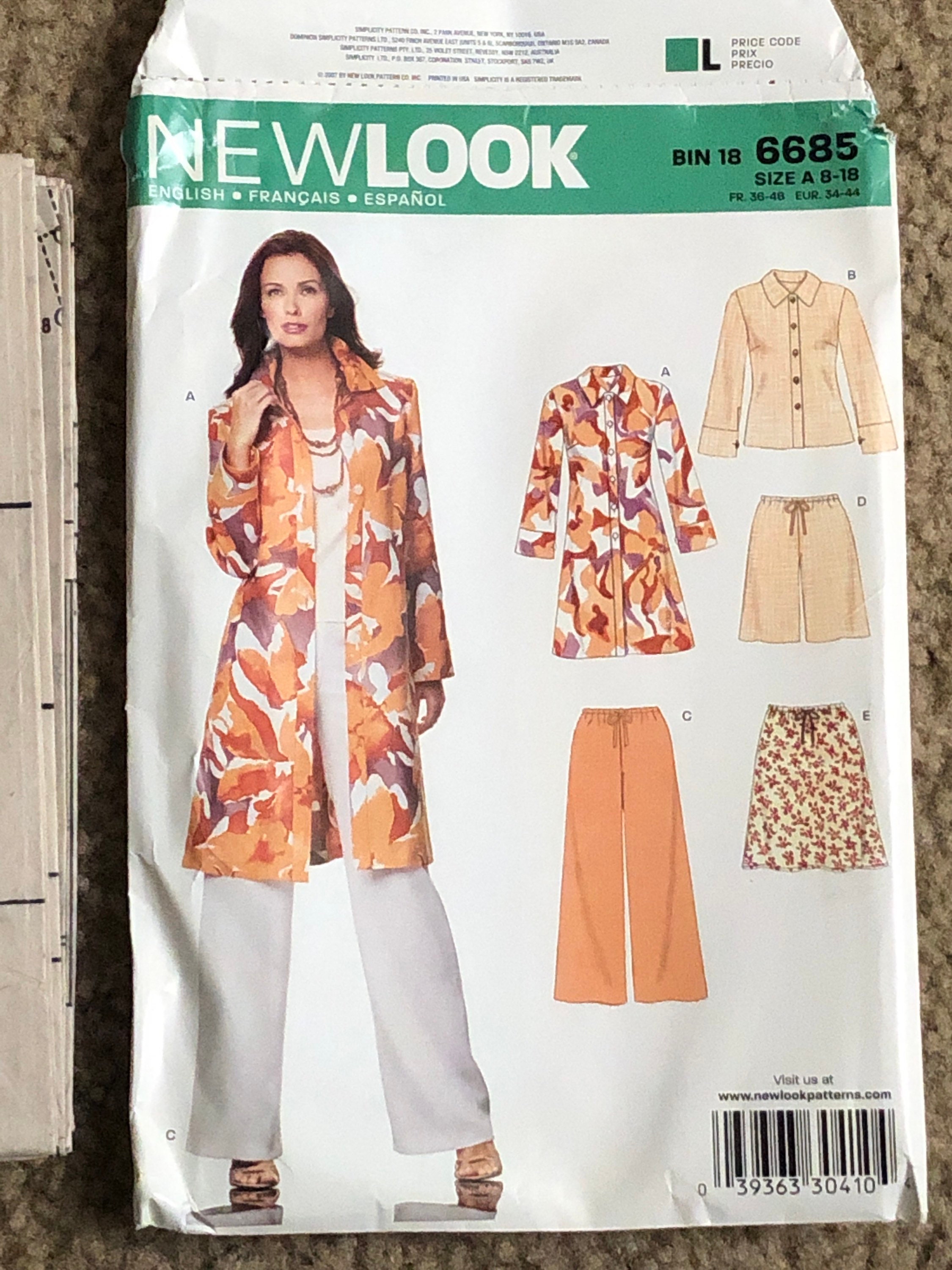 New Look 6685 Misses' Long Short Jacket Shirt Blouse Skirt Pants Shorts ...