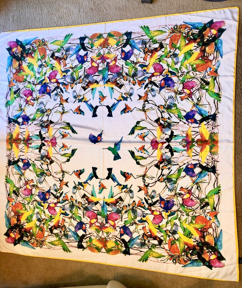 Big Square Silk Shoulder Cover Wrap Shawl With Hummingbirds Art Deco ...