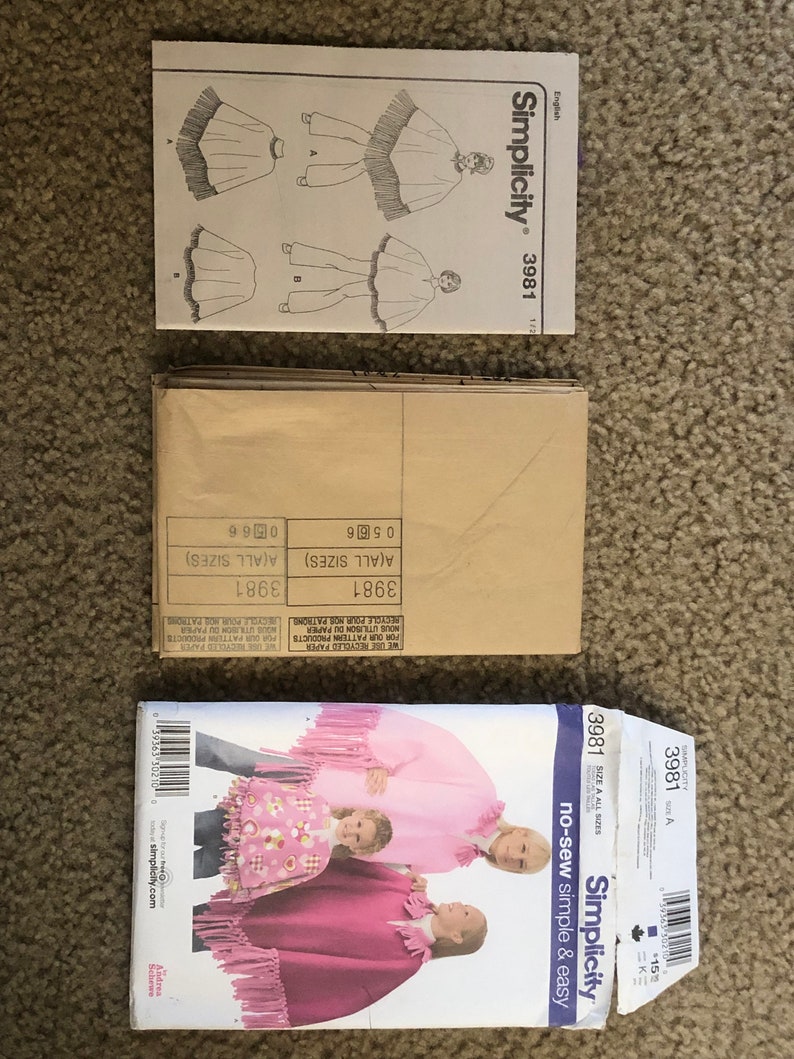 Simplicity 3981 No Sew Simple and Easy Child’s Girls and Misses Poncho ...