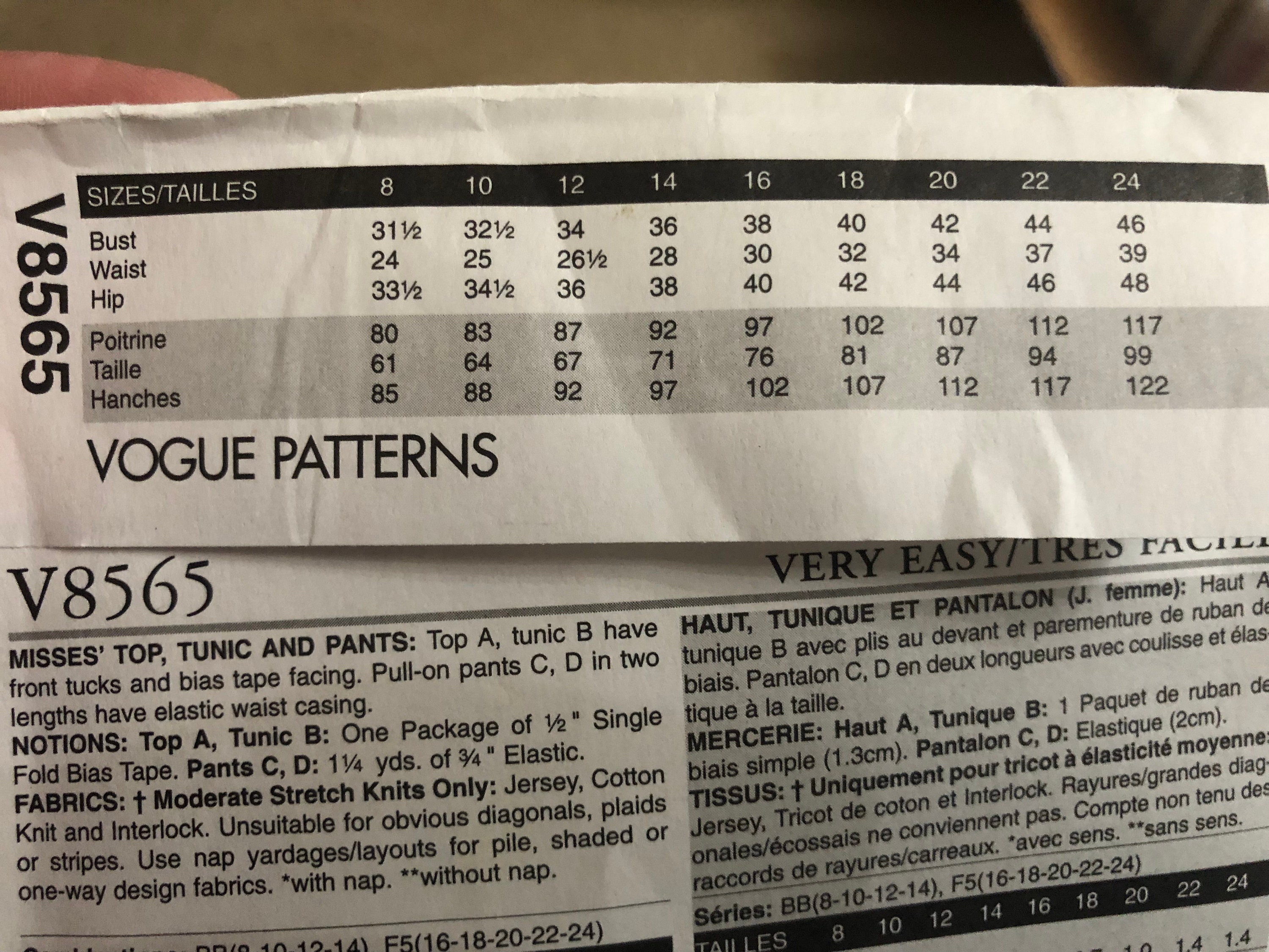 Vogue 8565 Misses Sleeveless Top, Tunic and Pants Sz 8-10-12-14 Uncut ...